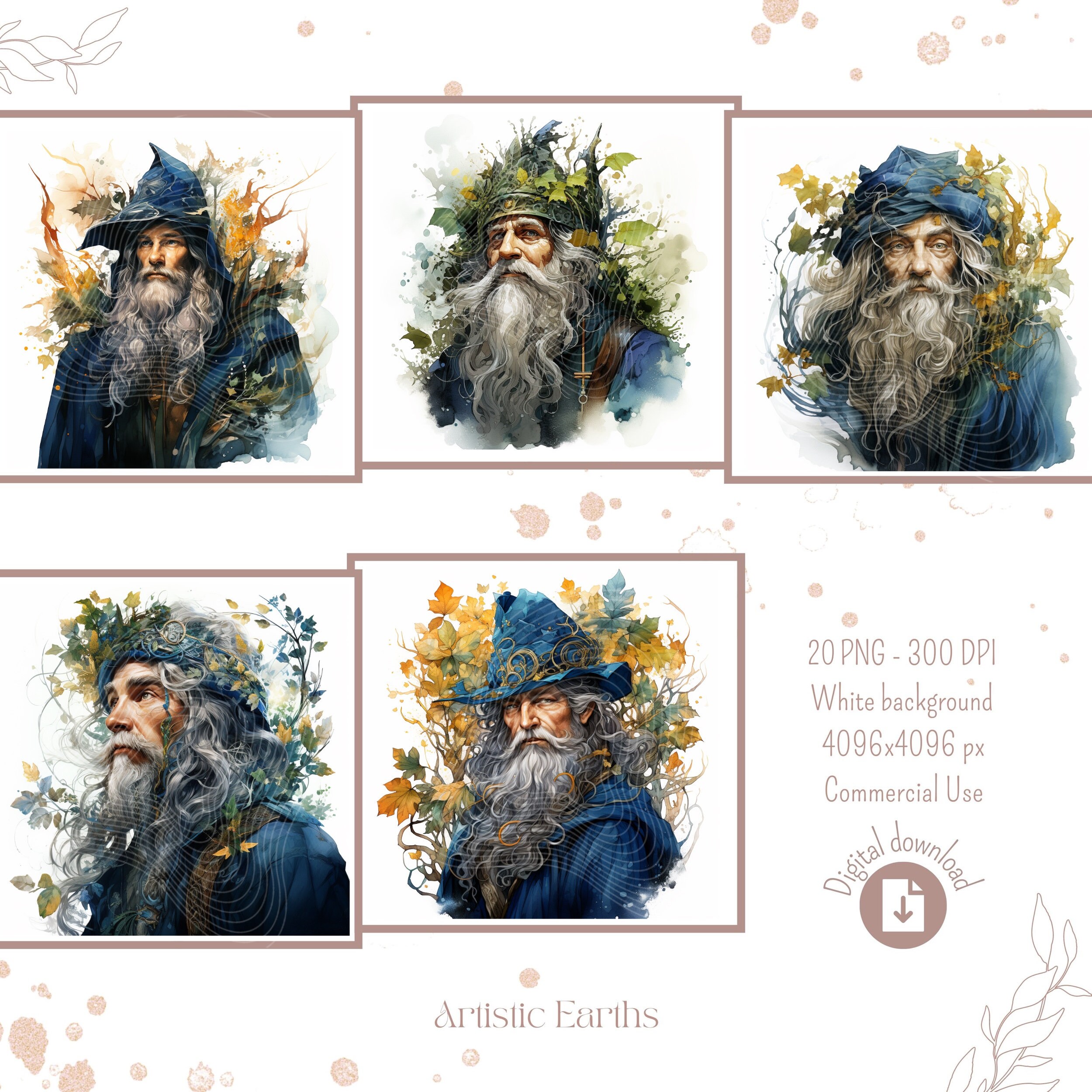 Wizard Clipart Watercolor Wizard Art Magician Print 20 High - Etsy