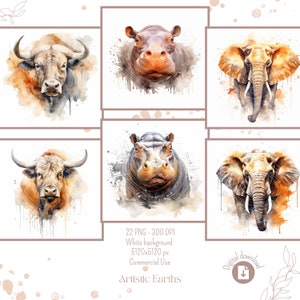 Safari Animals Clipart, Digital Download, Watercolor African Animals ...