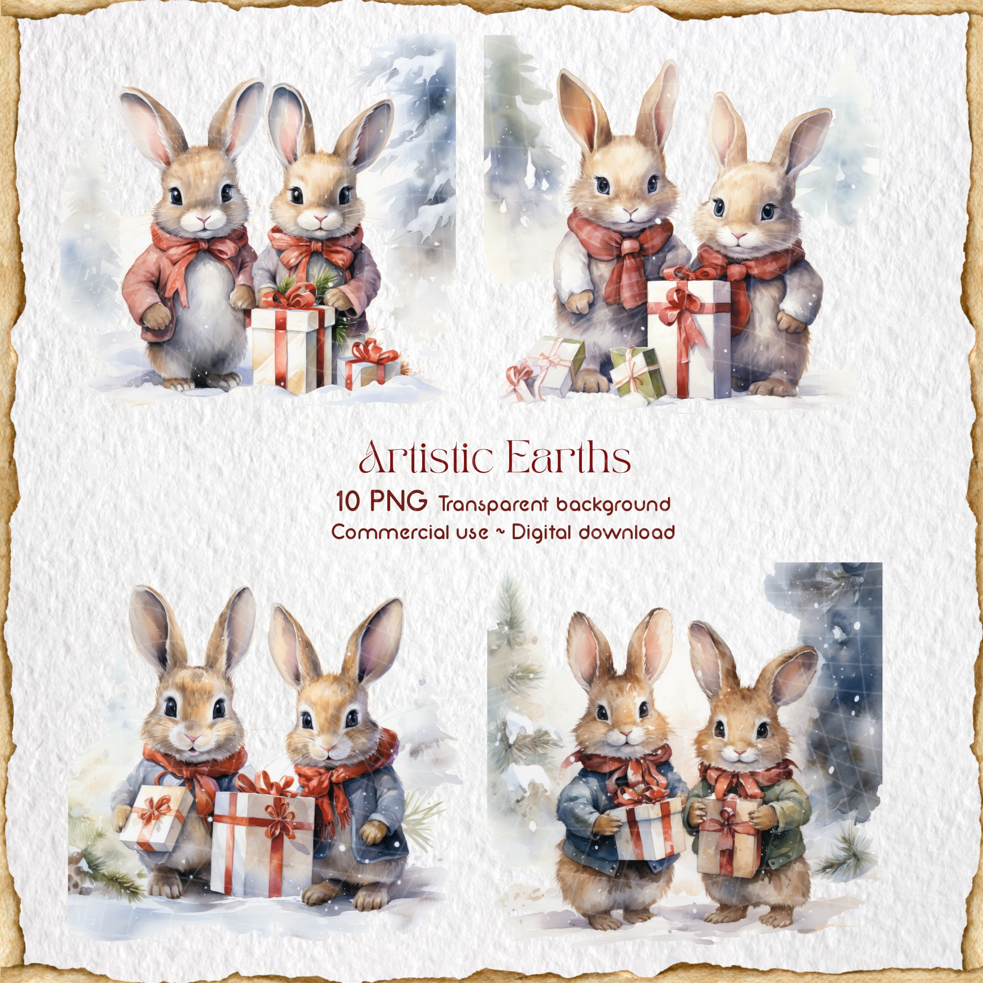 Christmas Bunny Clipart Bunny Rabbit PNG Watercolor Rabbit - Etsy
