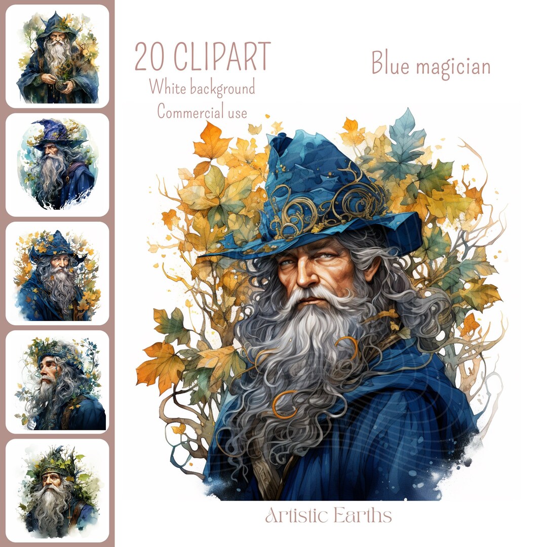 Wizard Clipart Watercolor Wizard Art Magician Print 20 High - Etsy
