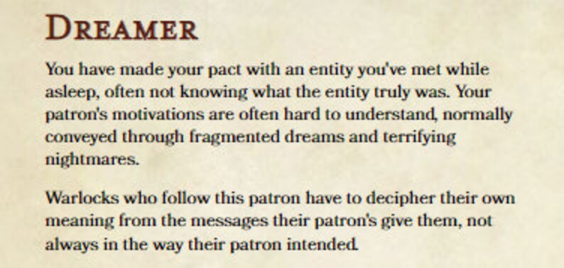 5e Warlock: Dreamer Subclass - Etsy