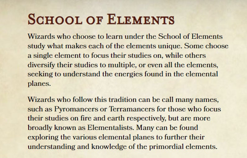 5e Wizard: School of Elements Subclass - Etsy