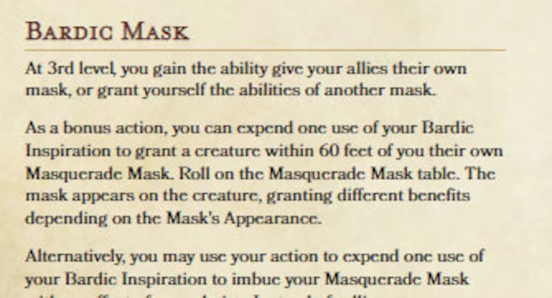 5e Bard: College of the Masquerade Subclass - Etsy