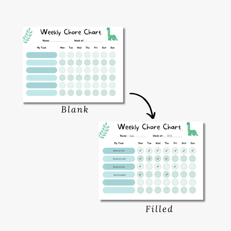 Weekly Kids Chore Chart, Printable Chore Chart for Kids, Chore ...