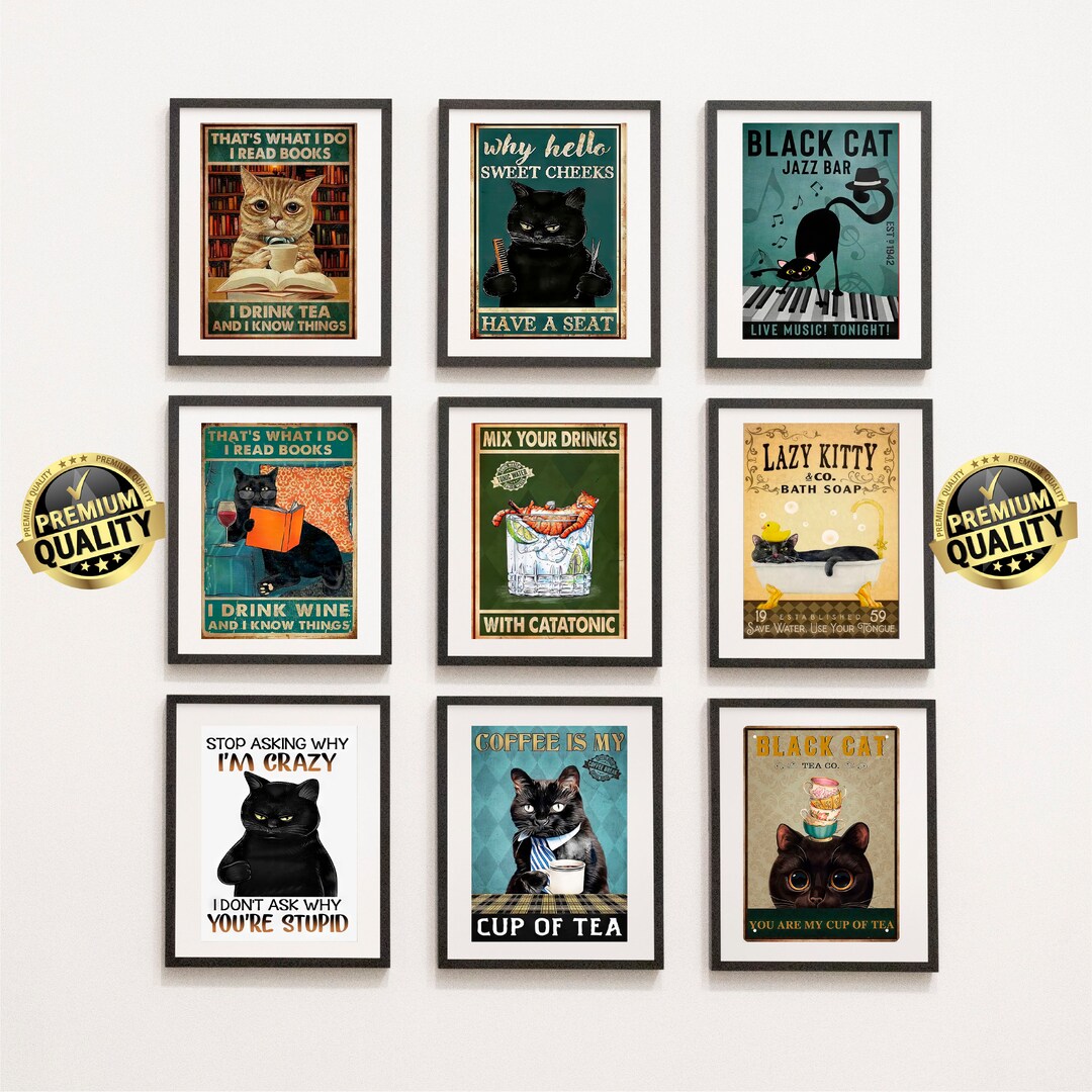 Vintage Cat Prints Set of 9 Cat Wall Art Vintage Cat Decor, Cat Lovers ...