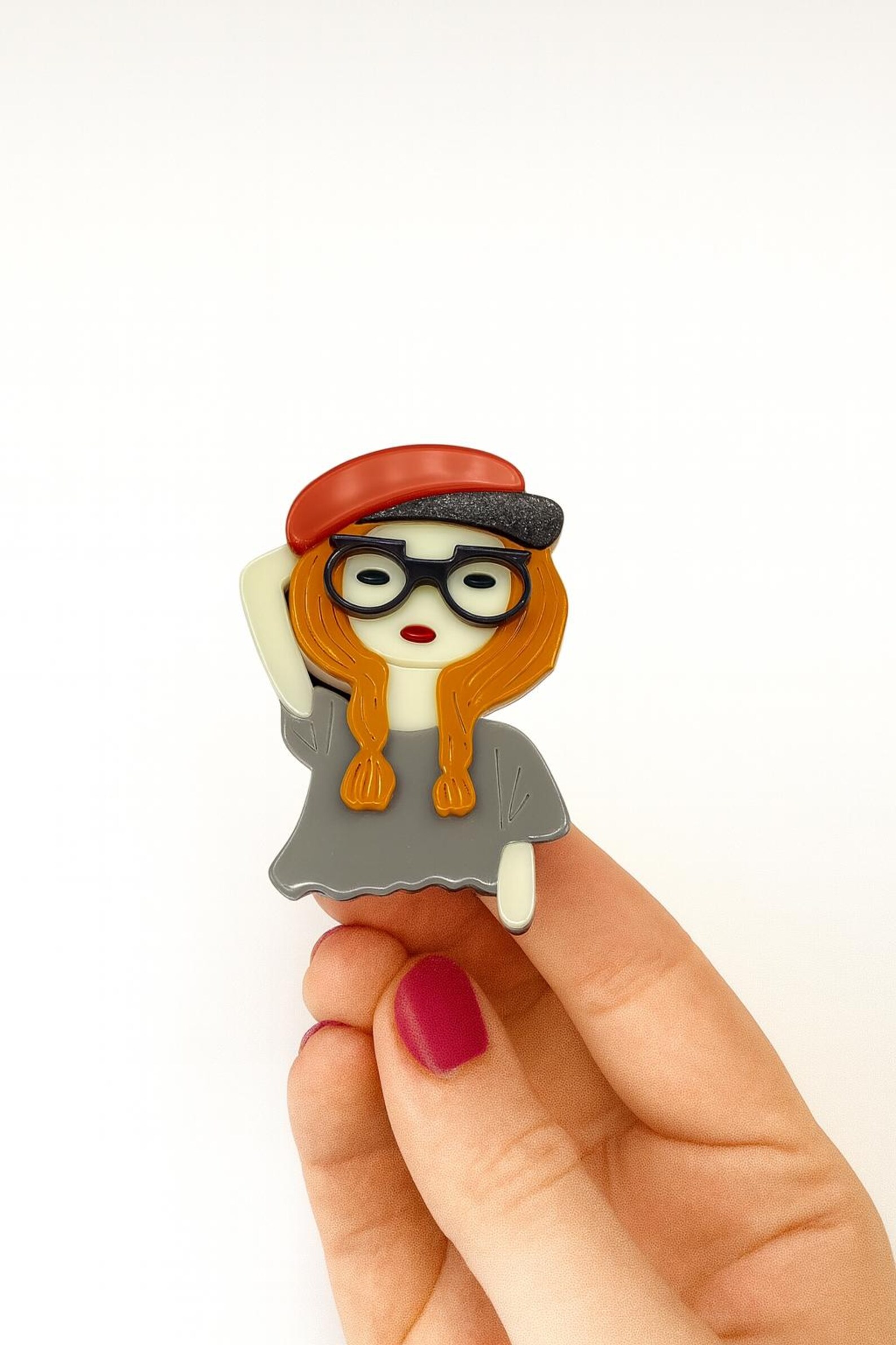 Cute Girl Brooch – Enamel Girl Pin With Red Hat – Kawaii Fashion Brooch ...