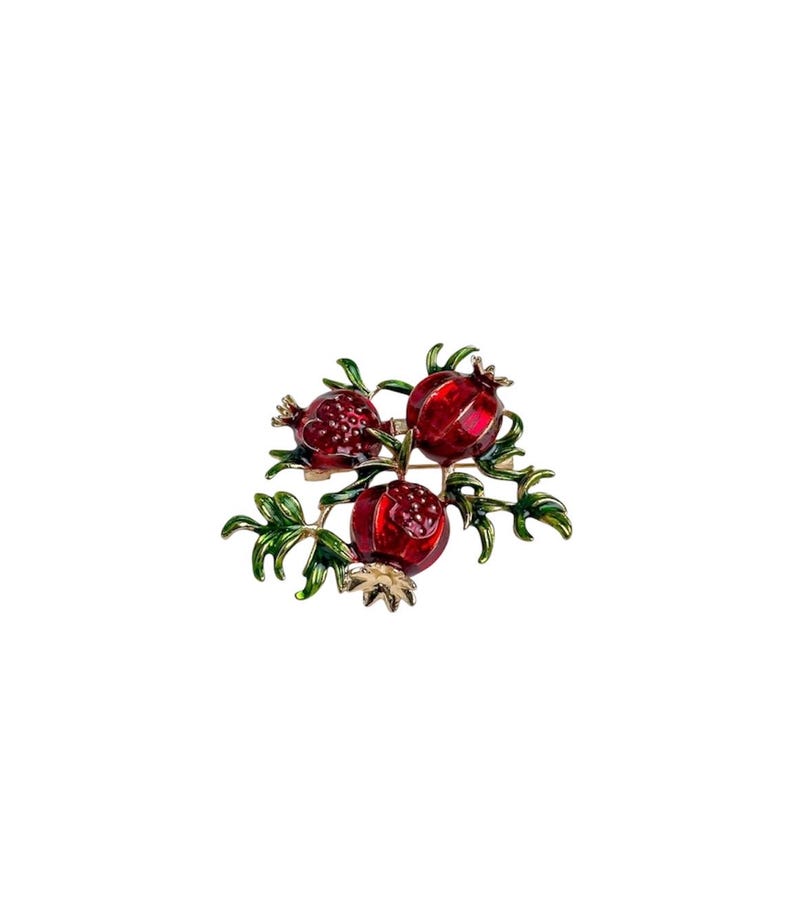 Pomegranate Brooch – Lucky Fruit Pin, Enamel Branch Brooch, Autumn ...