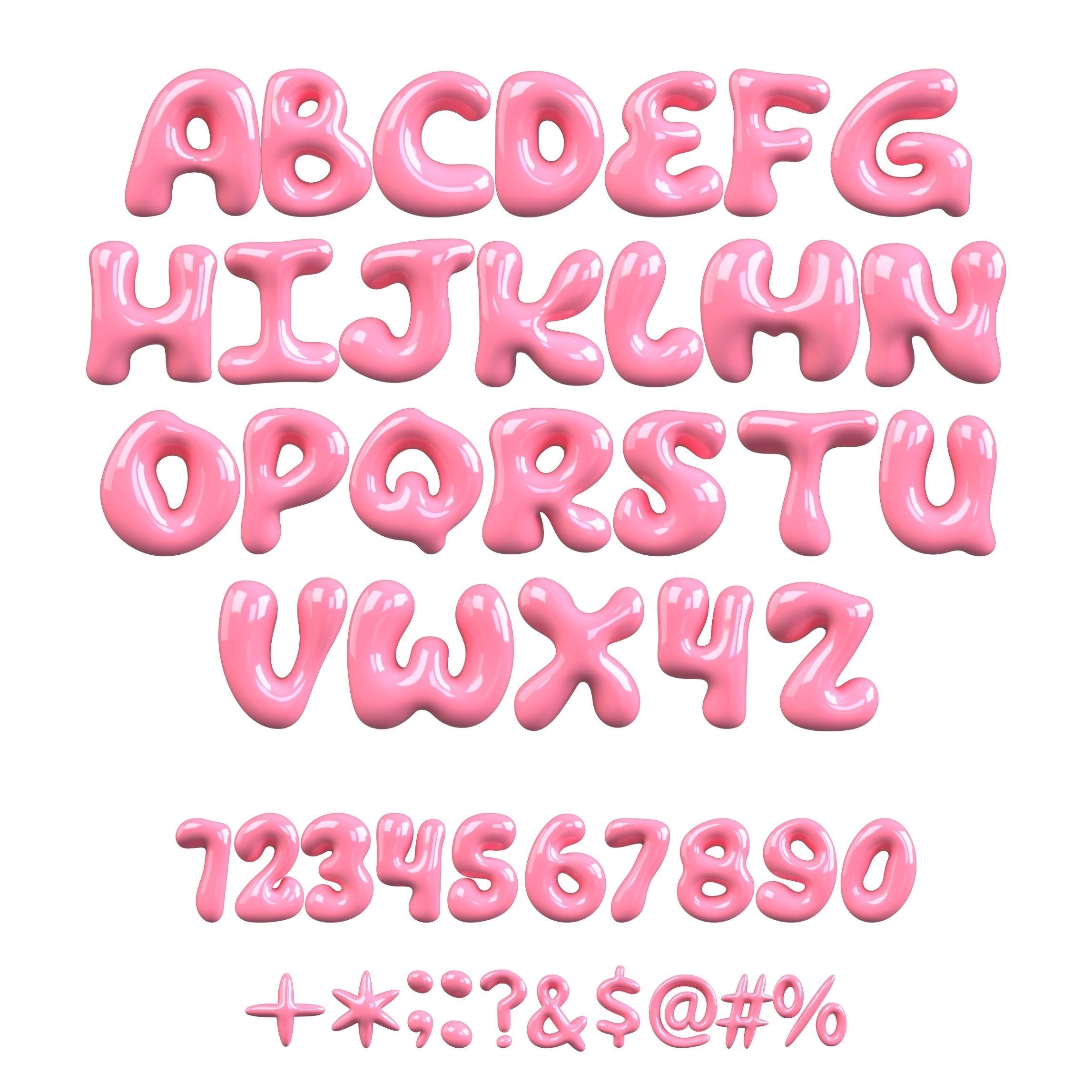 Pink Balloon Letters and Numbers SVG & PNG Set Bubble Gum Alphabet ...