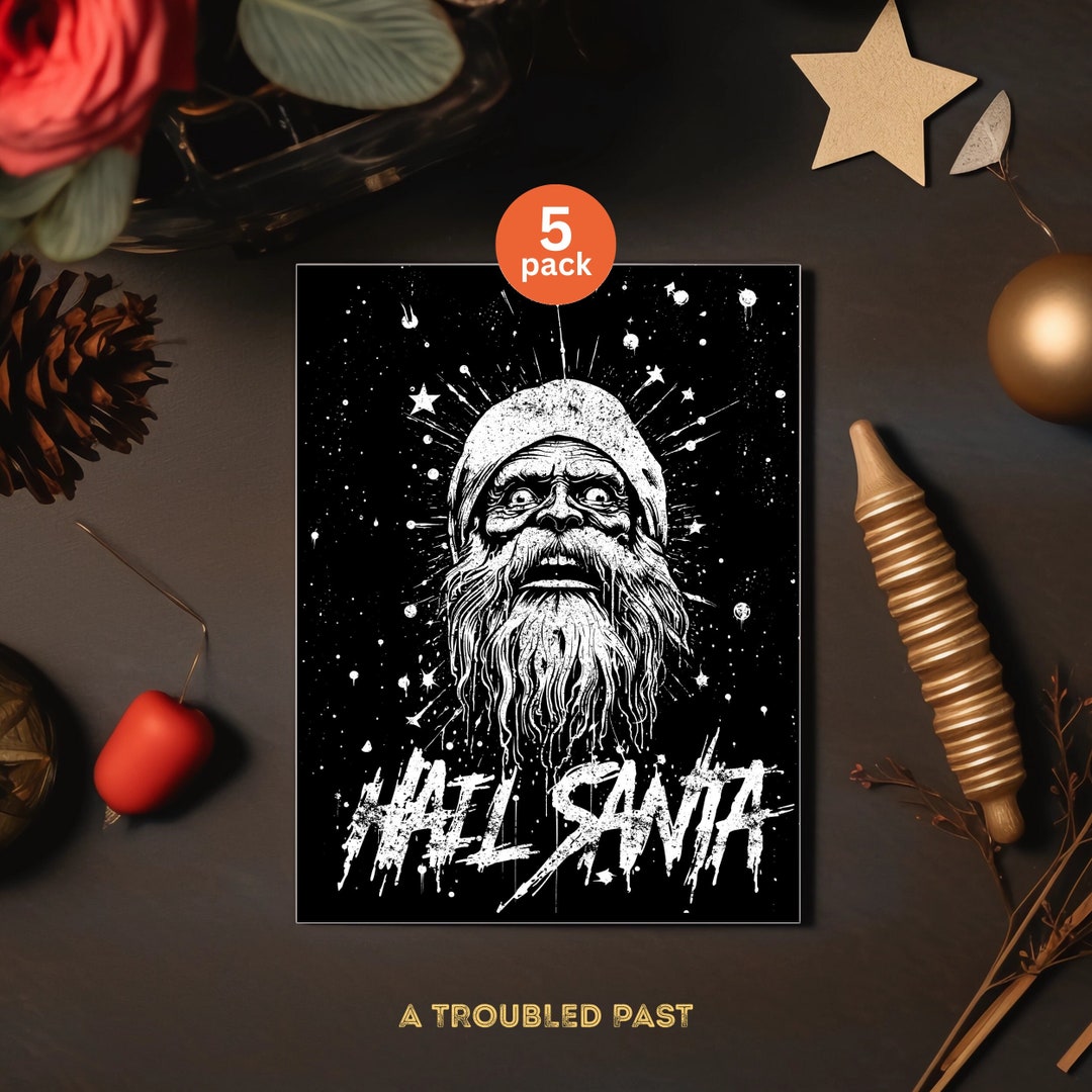 Hail Santa Card, Merry Creepmas Card Bundle, Hexmas Card Set, Gothic Christmas Cards, Spooky ...
