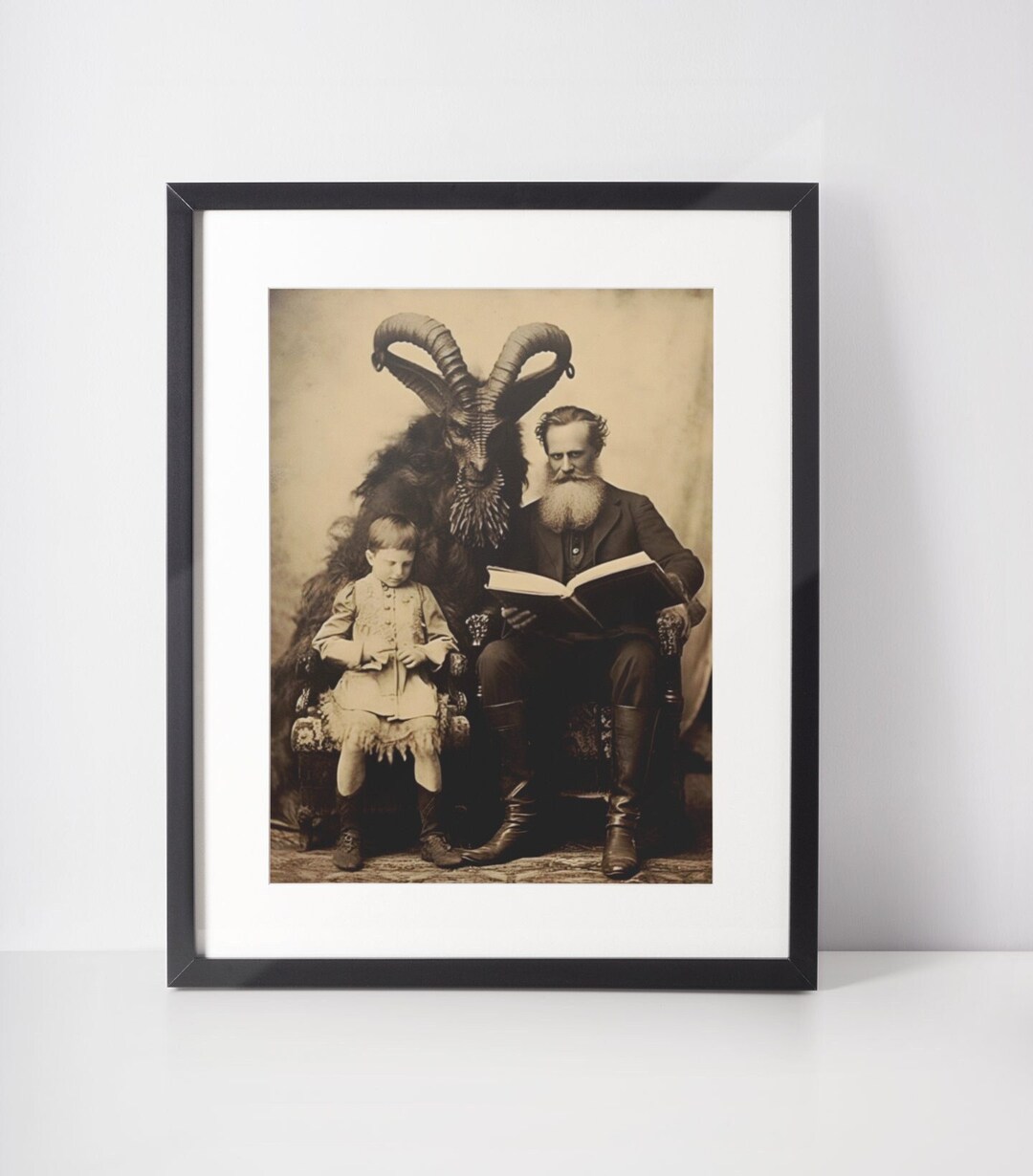 Baphomet in Library Wall Art for Living Room Satanic Print Satanic ...