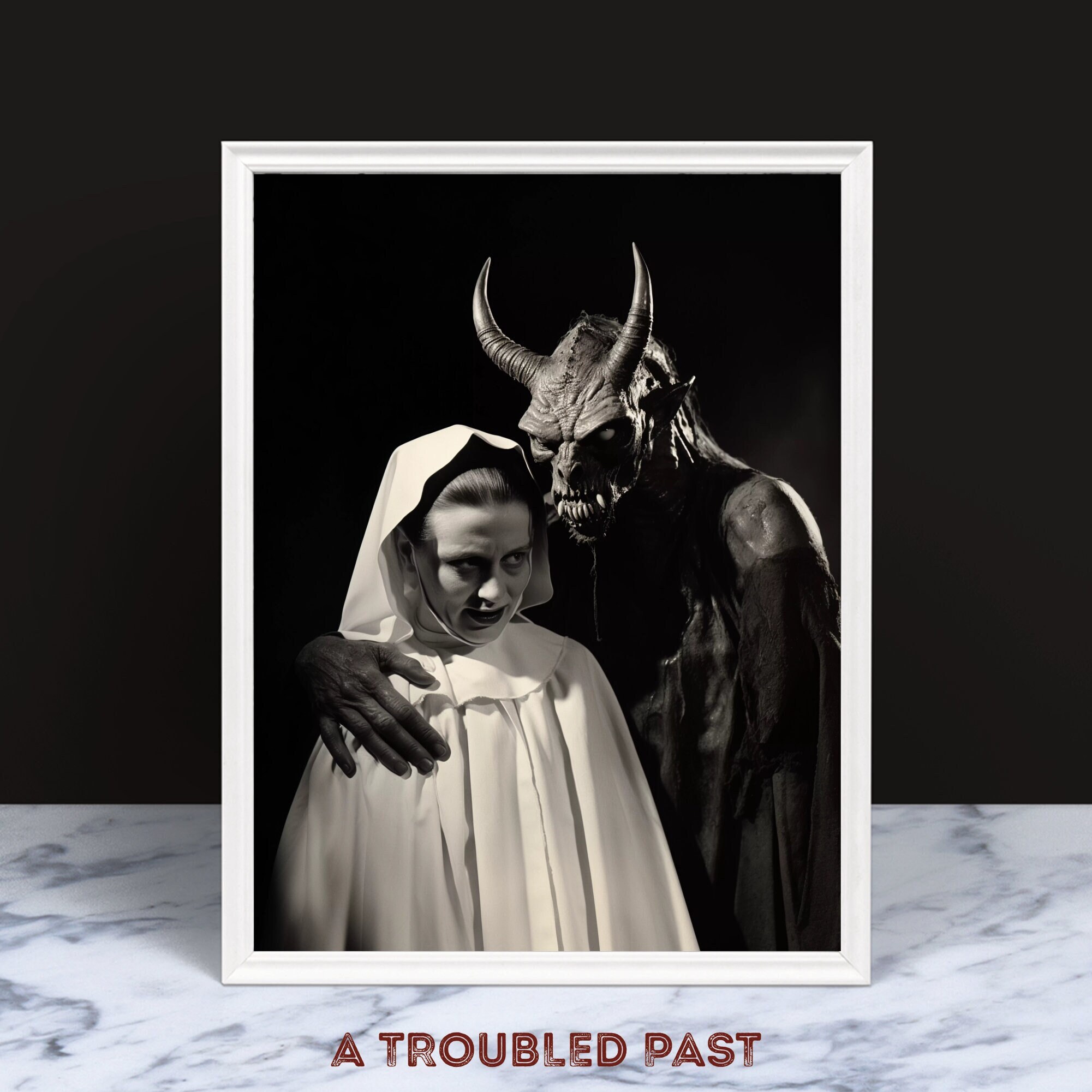 Demon and Corrupted Nun, Surreal Disturbing Wall Art Print, Macabre ...