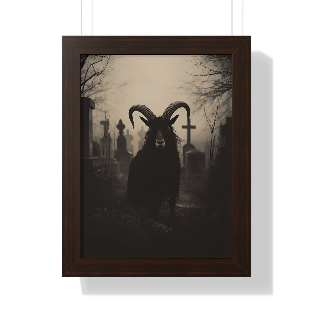 Black Phillip, Goat in Cemetary, Satanic Gothic Pagan Wall Art, Occult ...