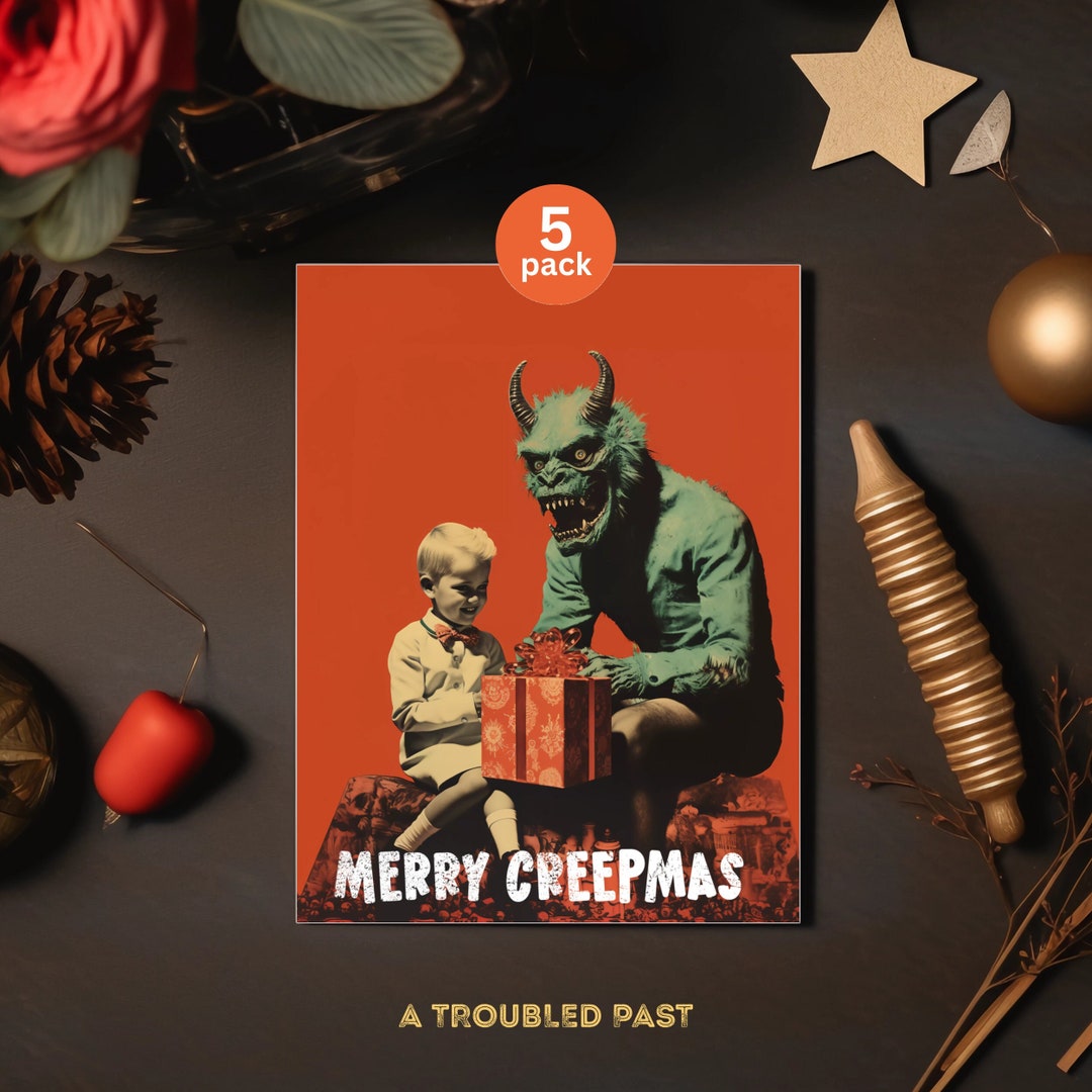 Merry Creepmas Card Bundle, Hexmas Card Set, Gothic Christmas Cards, Spooky Santa, Horror Xmas ...