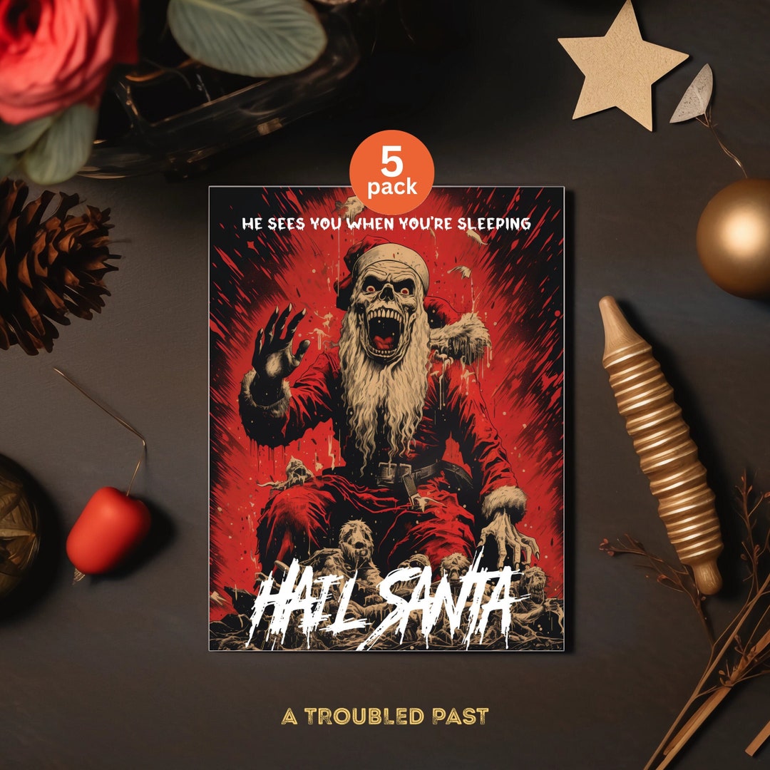 Hail Santa Card, Merry Creepmas Card Bundle, Hexmas Card Set, Gothic Christmas Cards, Spooky ...