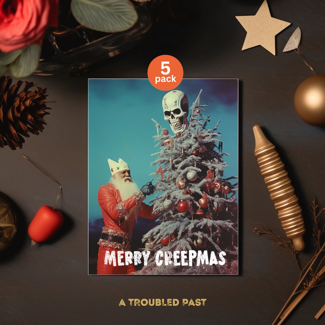 Merry Creepmas Card Bundle, Hexmas Card Set, Gothic Christmas Cards, Spooky Santa, Horror Xmas ...