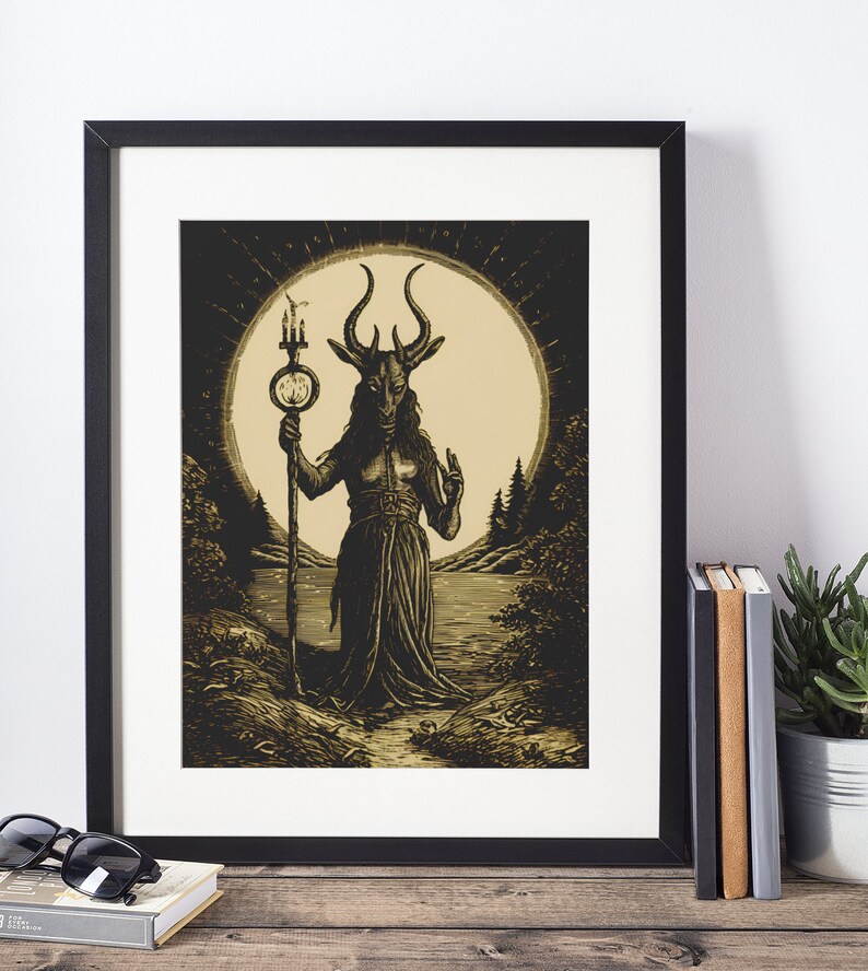 Baphomet Woodcut Print Wall Art for Living Room Satanic Print - Etsy