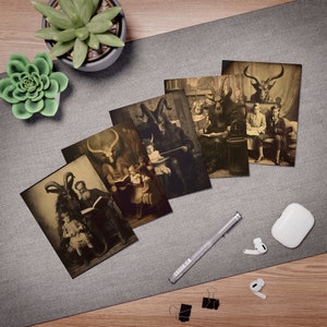 Vintage Baphomet in Library Greeting Card Bundle for Halloween Gift for ...