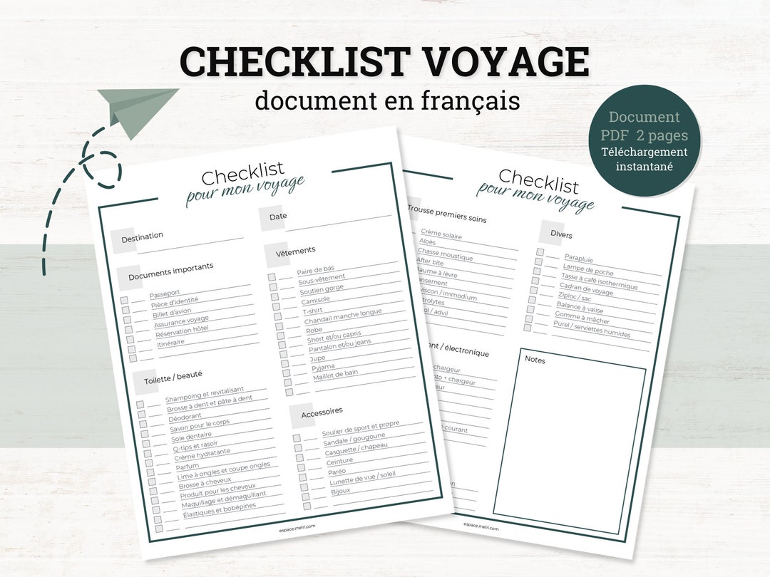 Travel Checklist Checklist Suitcase Preparation Document in French to ...