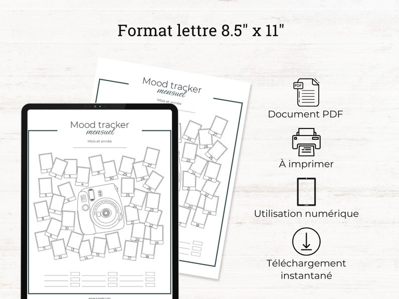 Mood Tracker Monthly Mood Tracker Polaroid Edition Document in French ...