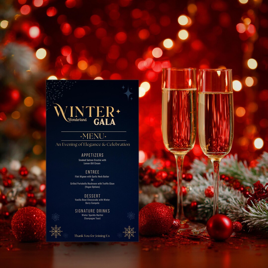 Elegant Winter Gala Menu Template | Navy & Gold (canva Editable Digital ...