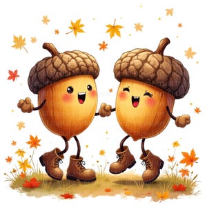 10 Funny Acorns Cliparts, Watercolor Autumn Acorn Illustrations, PNG ...