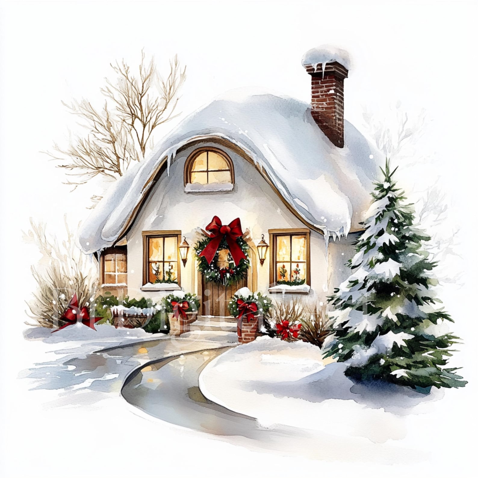 10 Winter House Clipart, Watercolor Winter Homes Clipart, Christmas ...