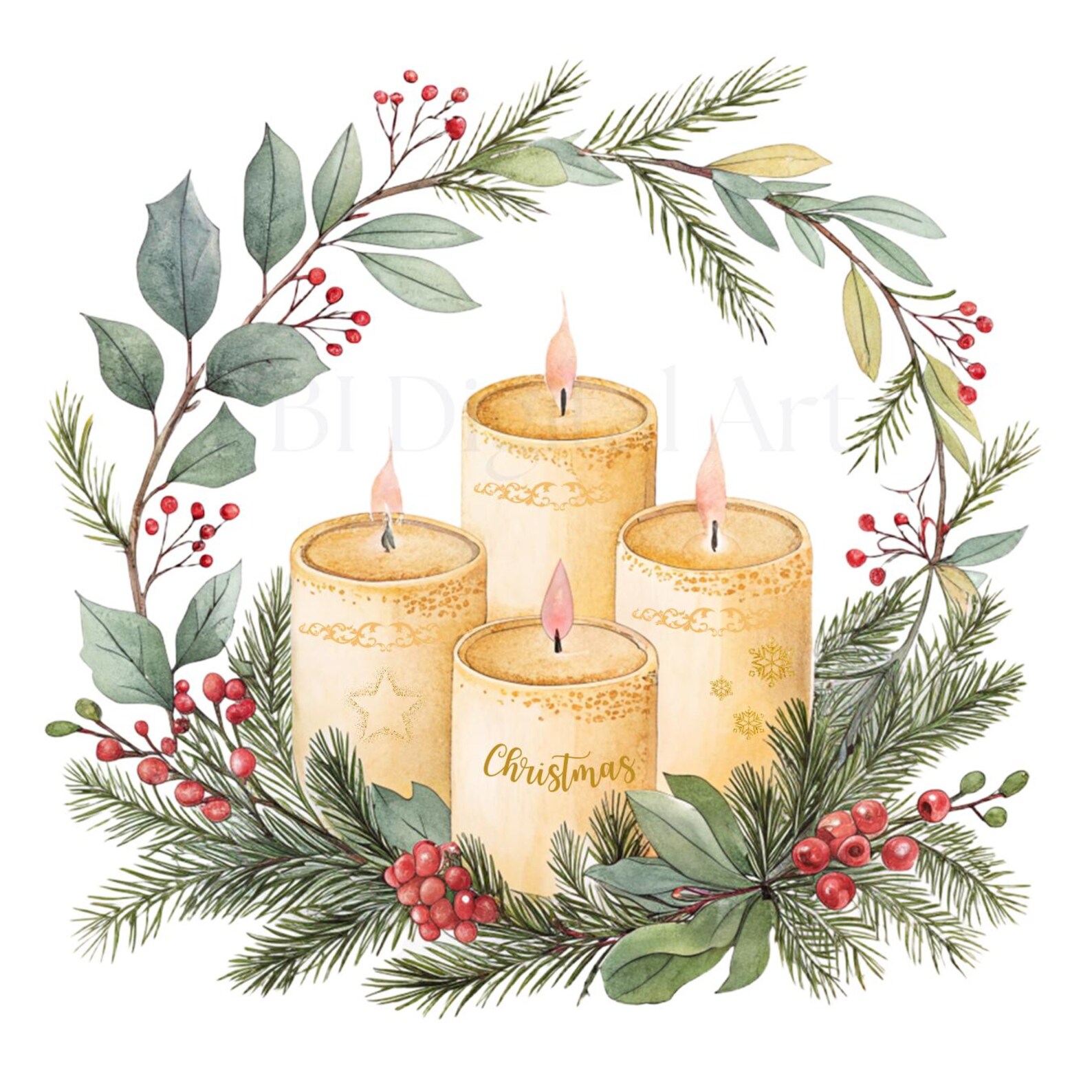 Advent Wreath With Candles Clipart, Watercolor Advent Candles PNG ...