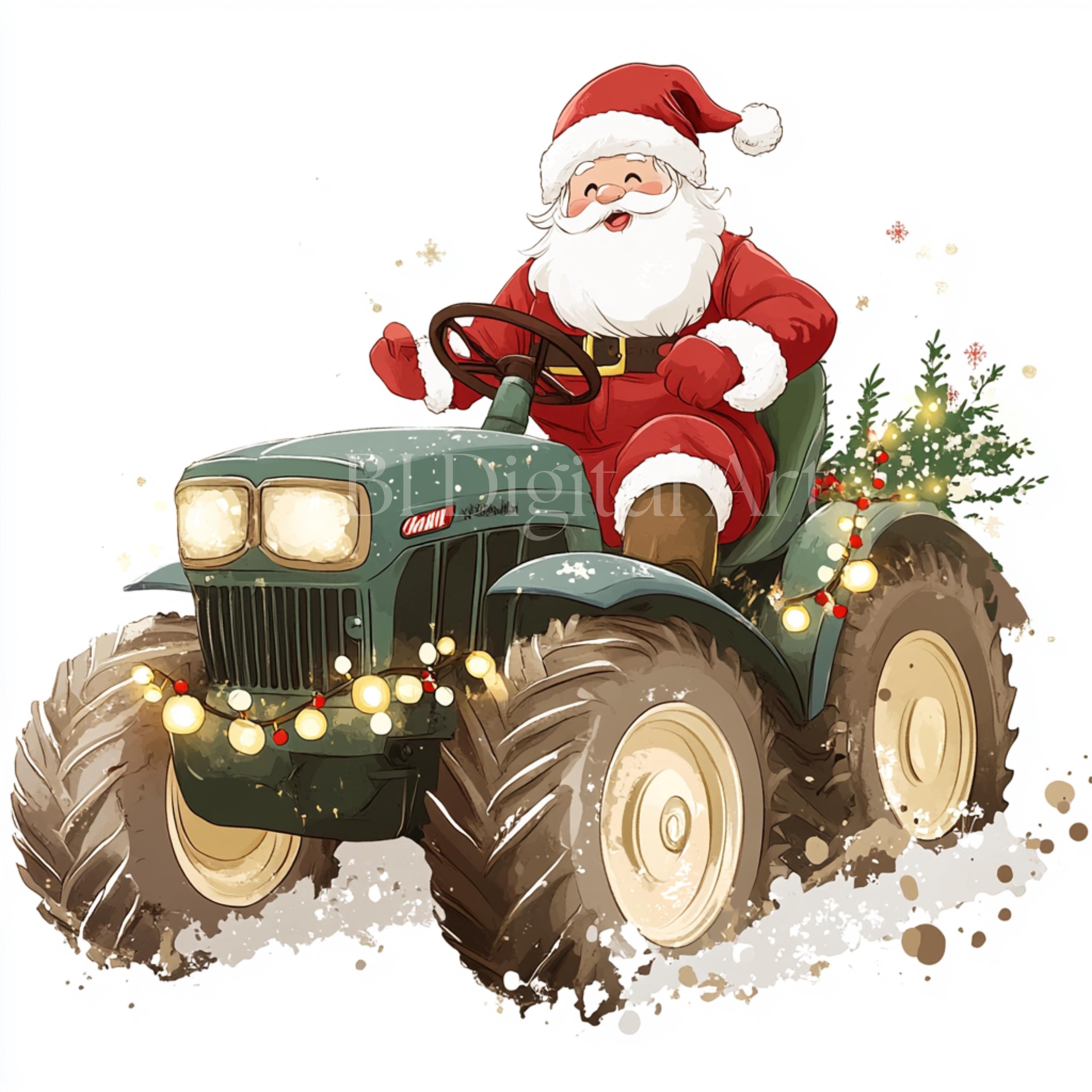 12 Santa Claus Tractor Cliparts, Christmas Illustrations, DIY Christmas ...