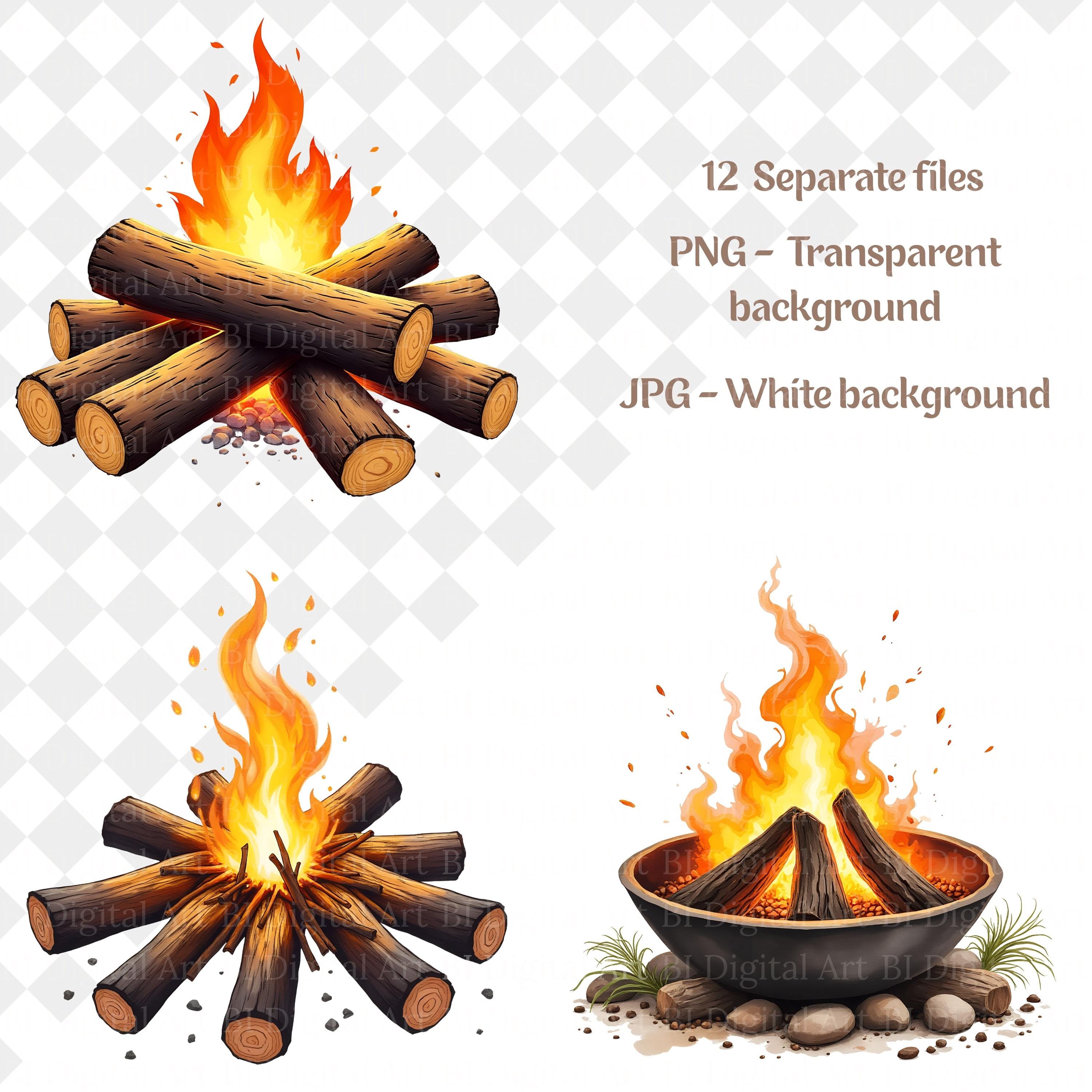 Watercolor Campfire Clipart, Cozy Bonfire, Camping Fire Images (PNG JPG ...