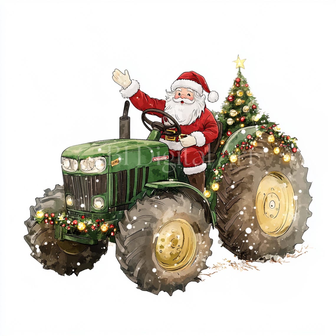 12 Santa Claus Tractor Cliparts, Christmas Illustrations, DIY Christmas ...