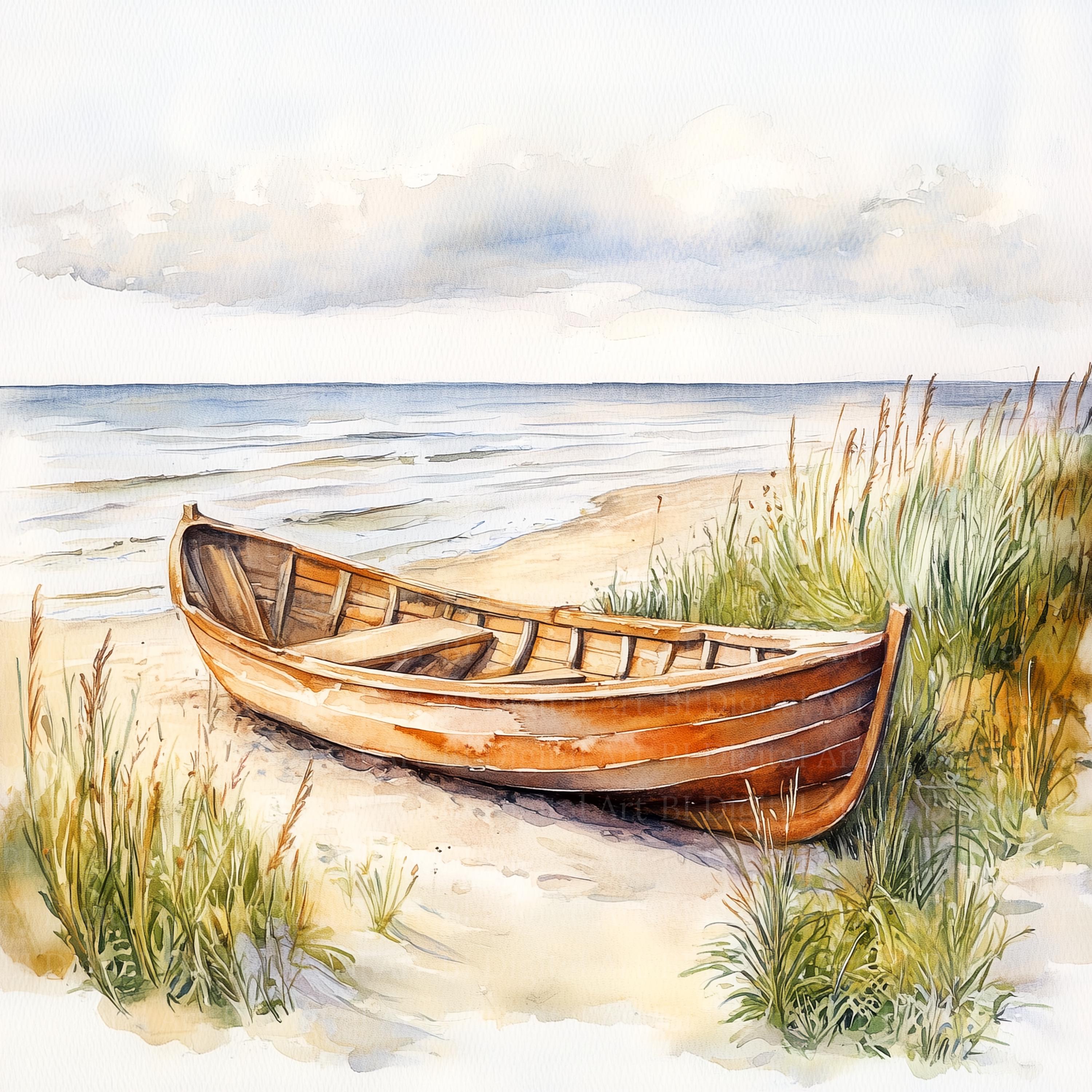 Boat on the Beach Clipart, 10 Printable Watercolor Images, Old Boat ...