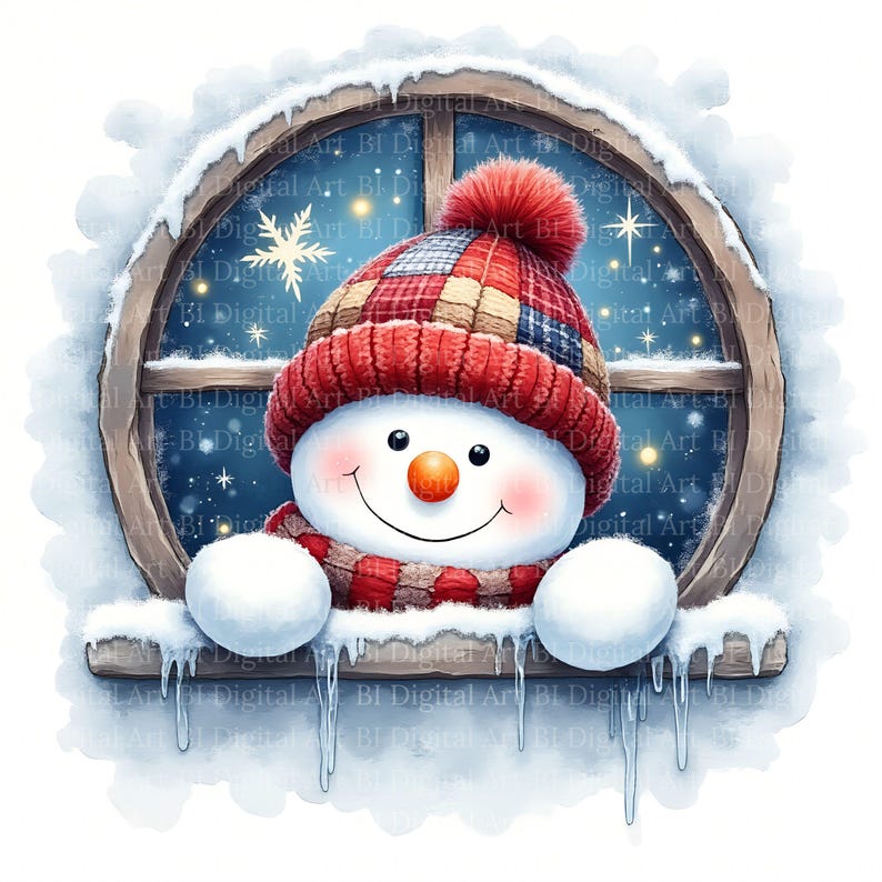 12 Peeking Snowman Cliparts – Cute Watercolor Snowmen From a Frosty ...