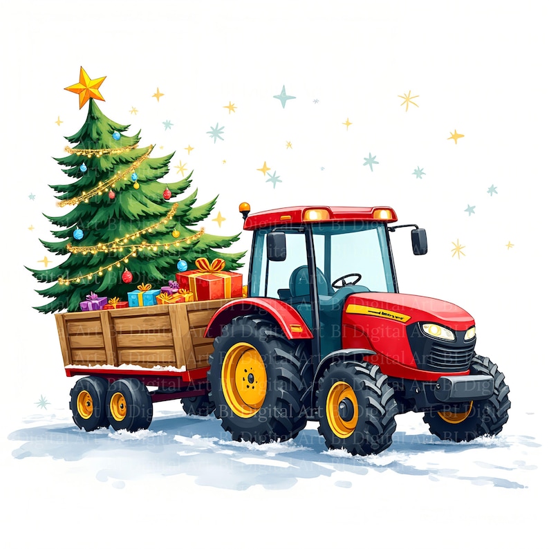 23 Christmas Tractor Cliparts Bundle – Festive Watercolor Tractors With ...