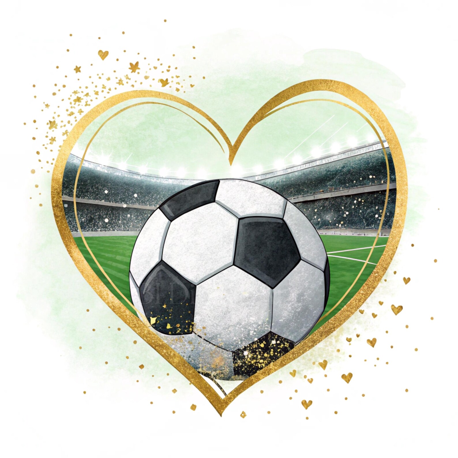 10 Soccer Ball With Heart Frame Clipart, Watercolor Sports Illustration ...