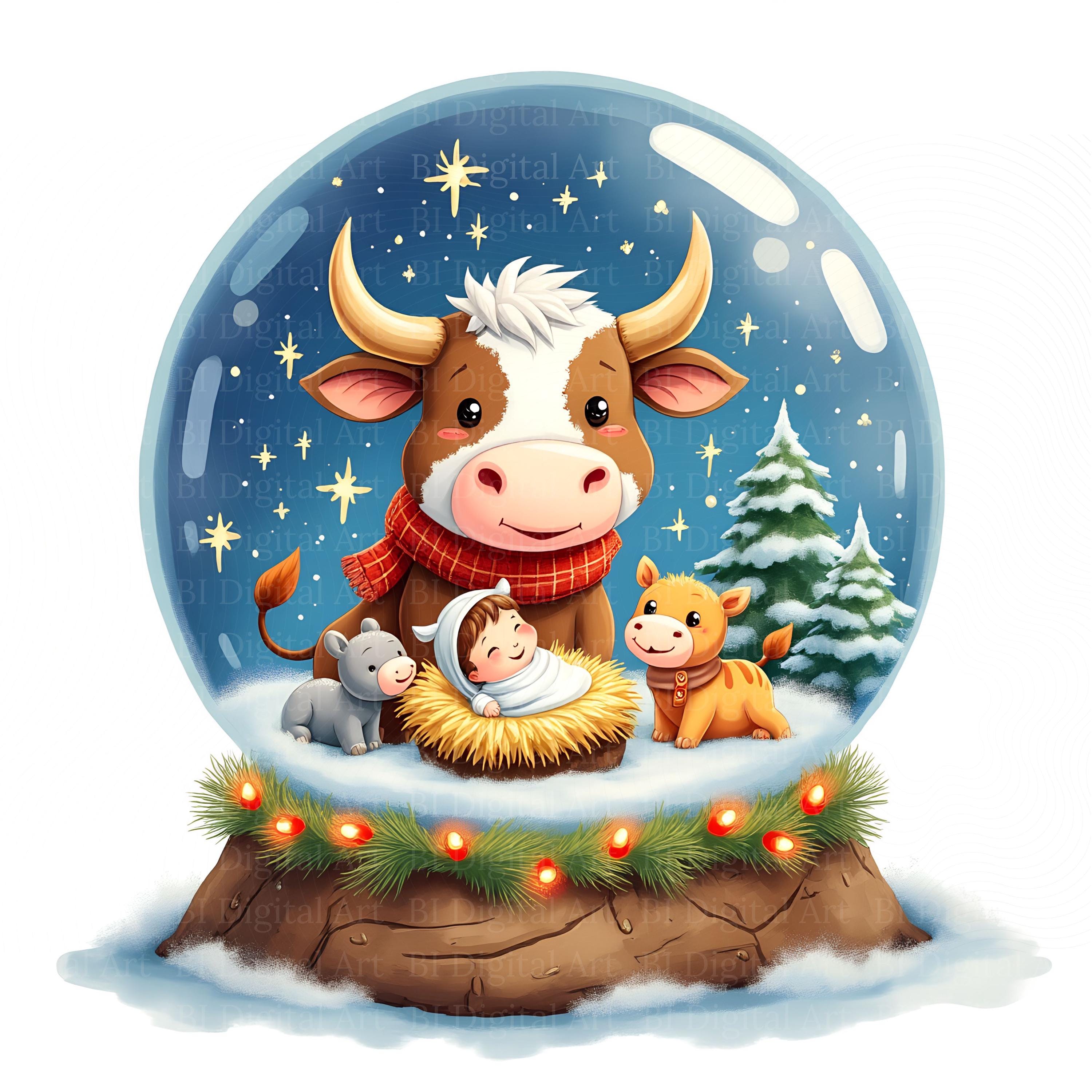 11 Highland Cow Snow Globe Christmas Cliparts – Cute Watercolor ...