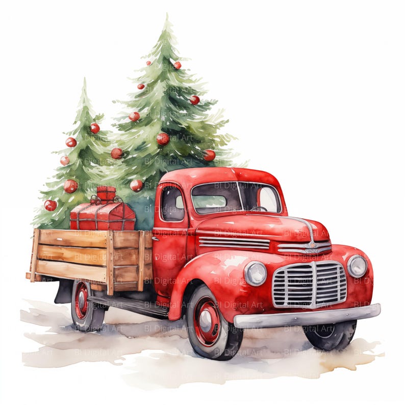 16 Christmas Car Cliparts – Festive Pickup With Trees and Gifts ...