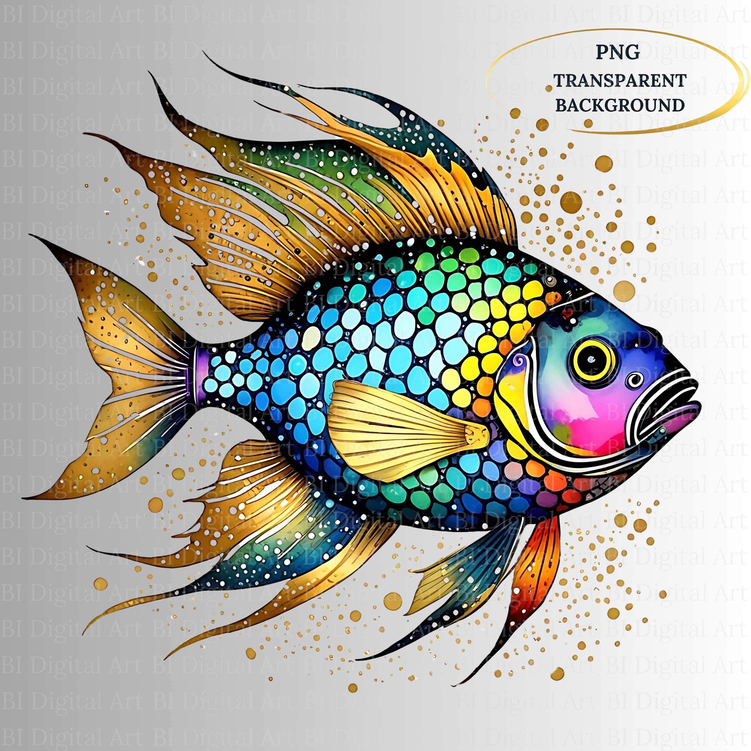 Abstract Fish Clipart PNG & JPG, Watercolor Fish, Sublimation Design ...