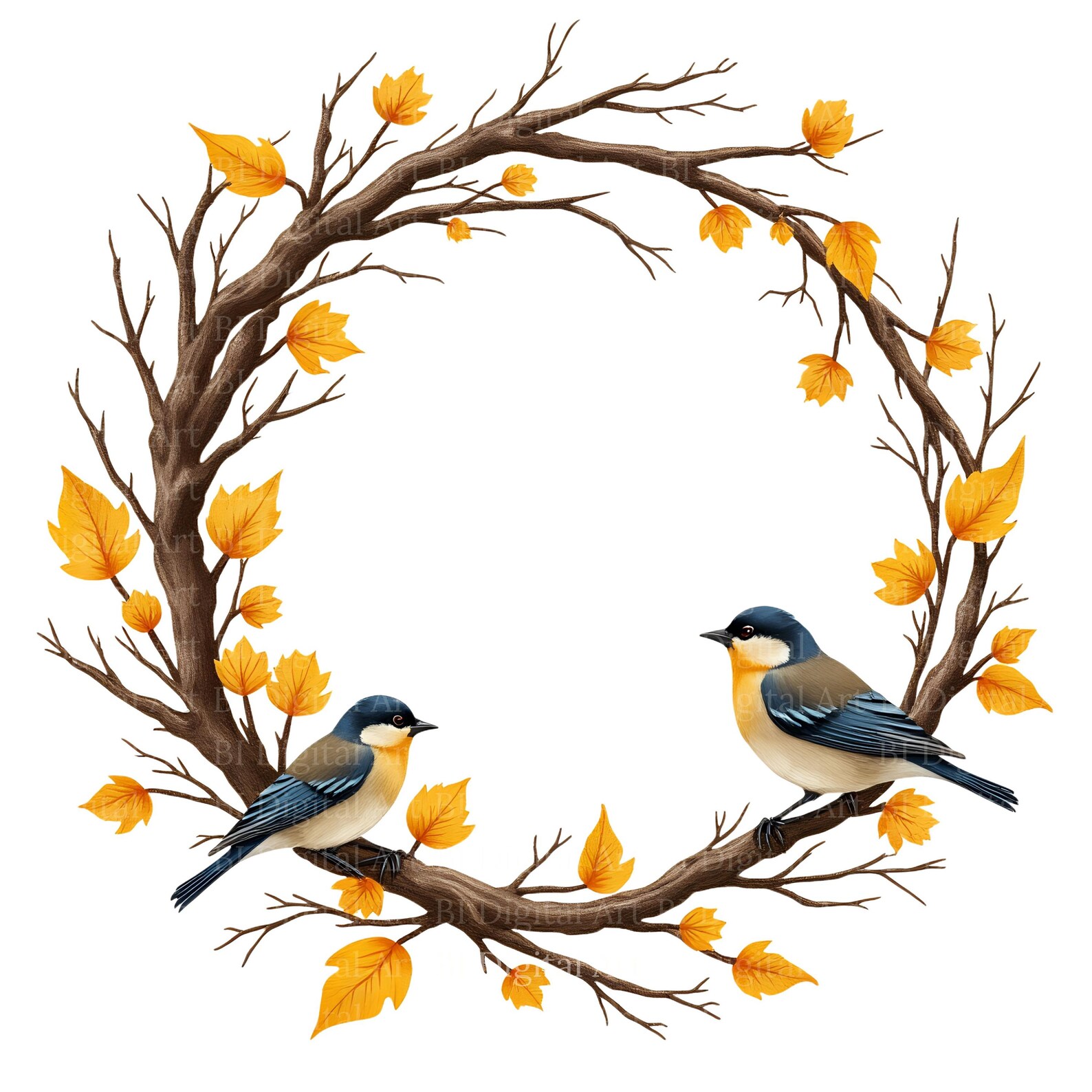 10 Autumn Wreath With Bird Clipart – Fall Leaves, Branches & Red ...