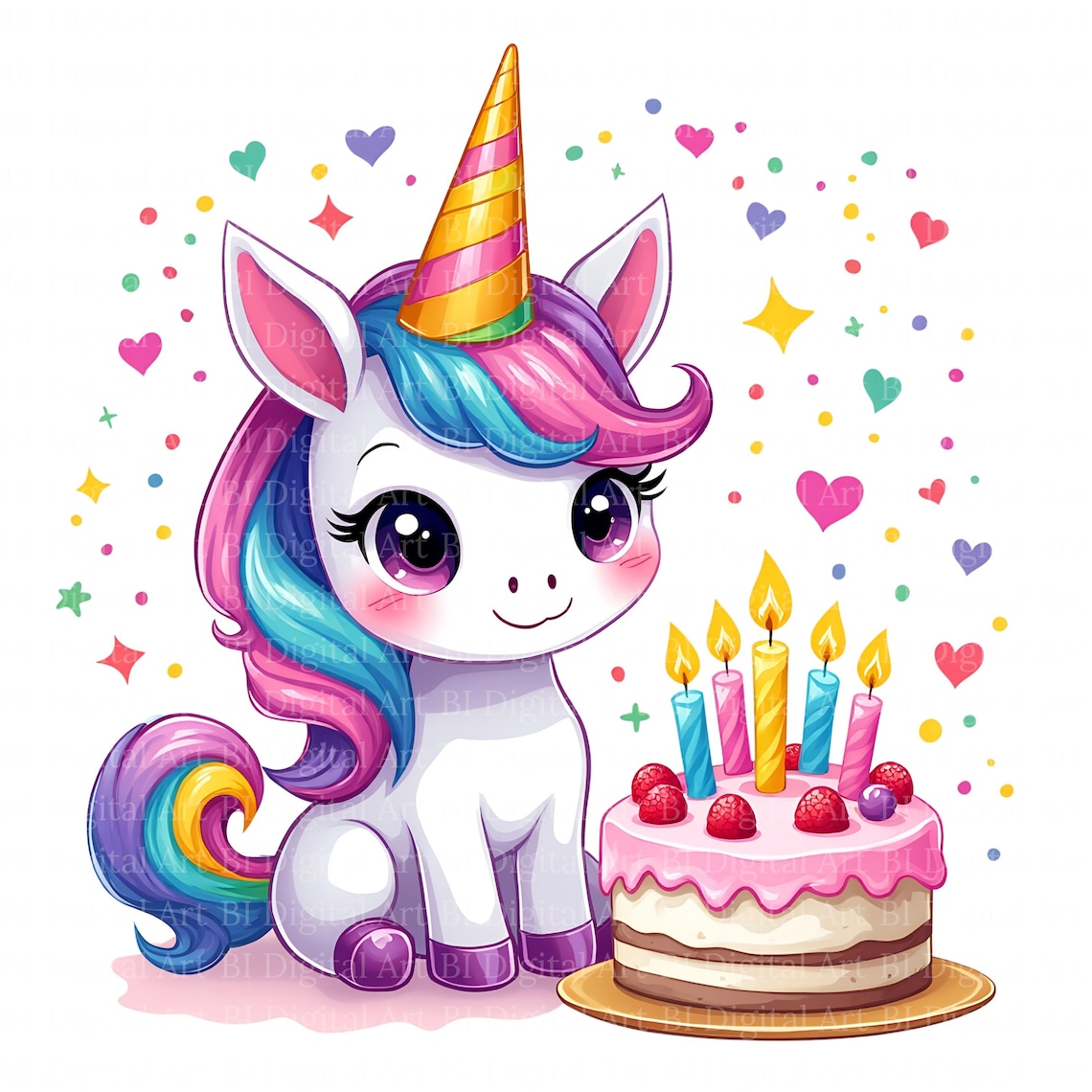 14 Cute Birthday Unicorn Clipart – Colorful Cartoon Unicorn With Cake ...