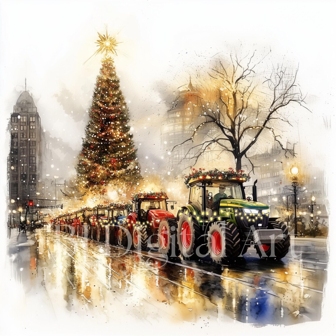 Farmers on Christmas Lights Tour, Christmas Tractor Clipart, Printable ...