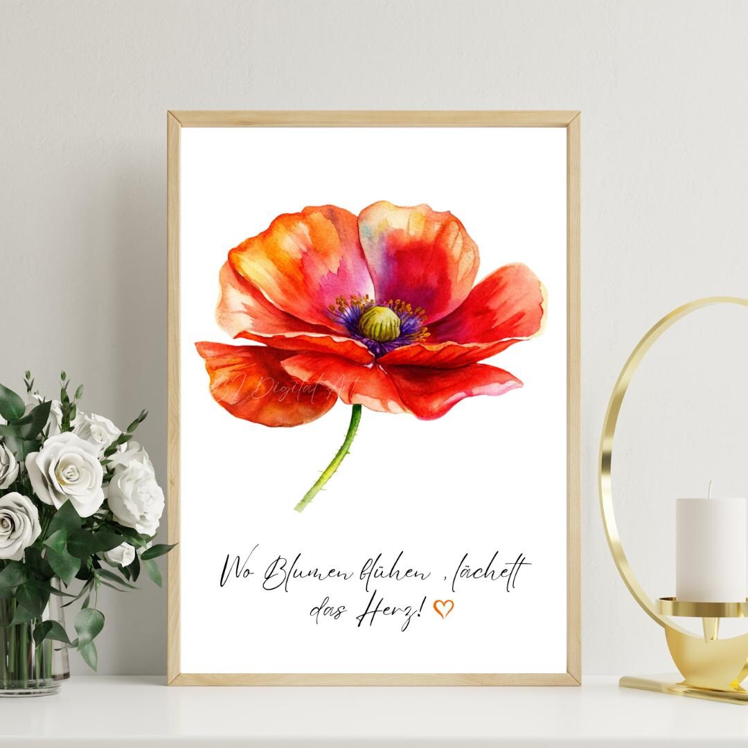 Set of 2 Poppy Birthday Gift With Quotes for Girlfriend, Watercolor ...