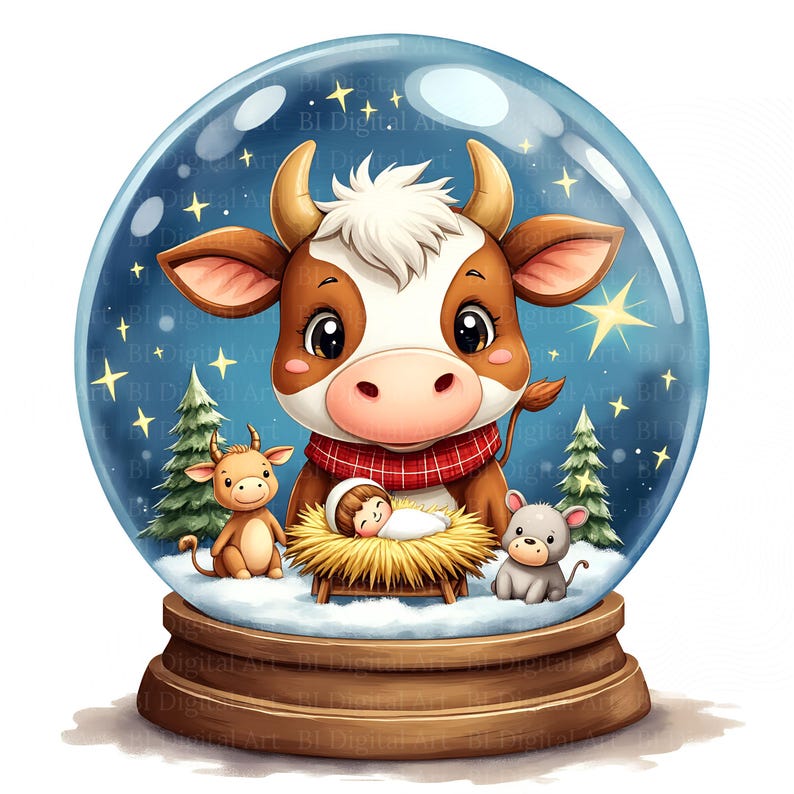 11 Highland Cow Snow Globe Christmas Cliparts – Cute Watercolor ...
