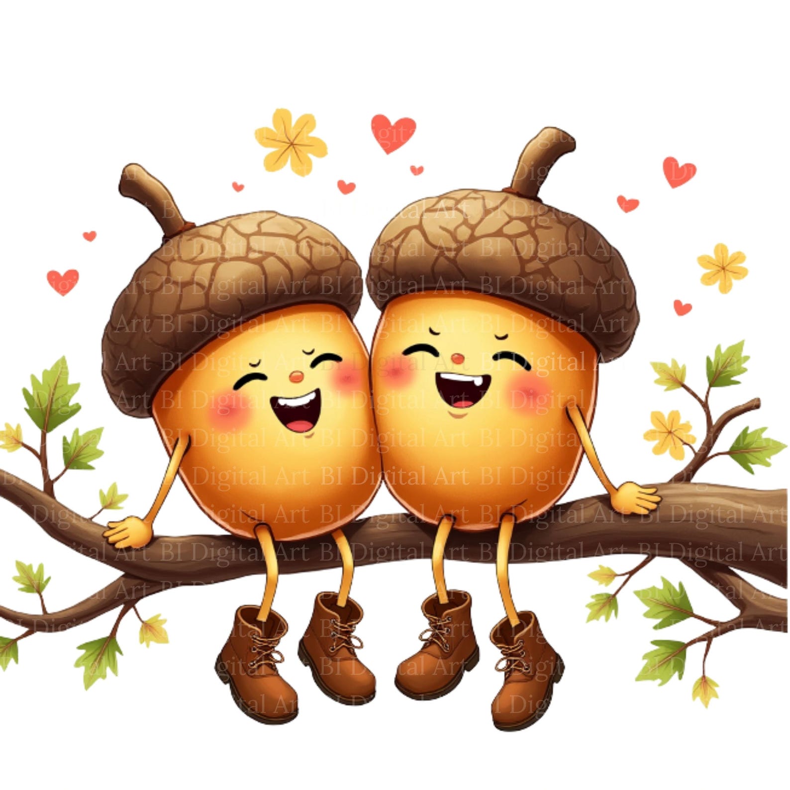 10 Funny Acorns Cliparts, Watercolor Autumn Acorn Illustrations, PNG ...