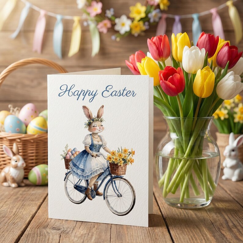 Easter Bunny Bicycle Clipart Set – 12 Watercolor Folk Costume Bunnies ...