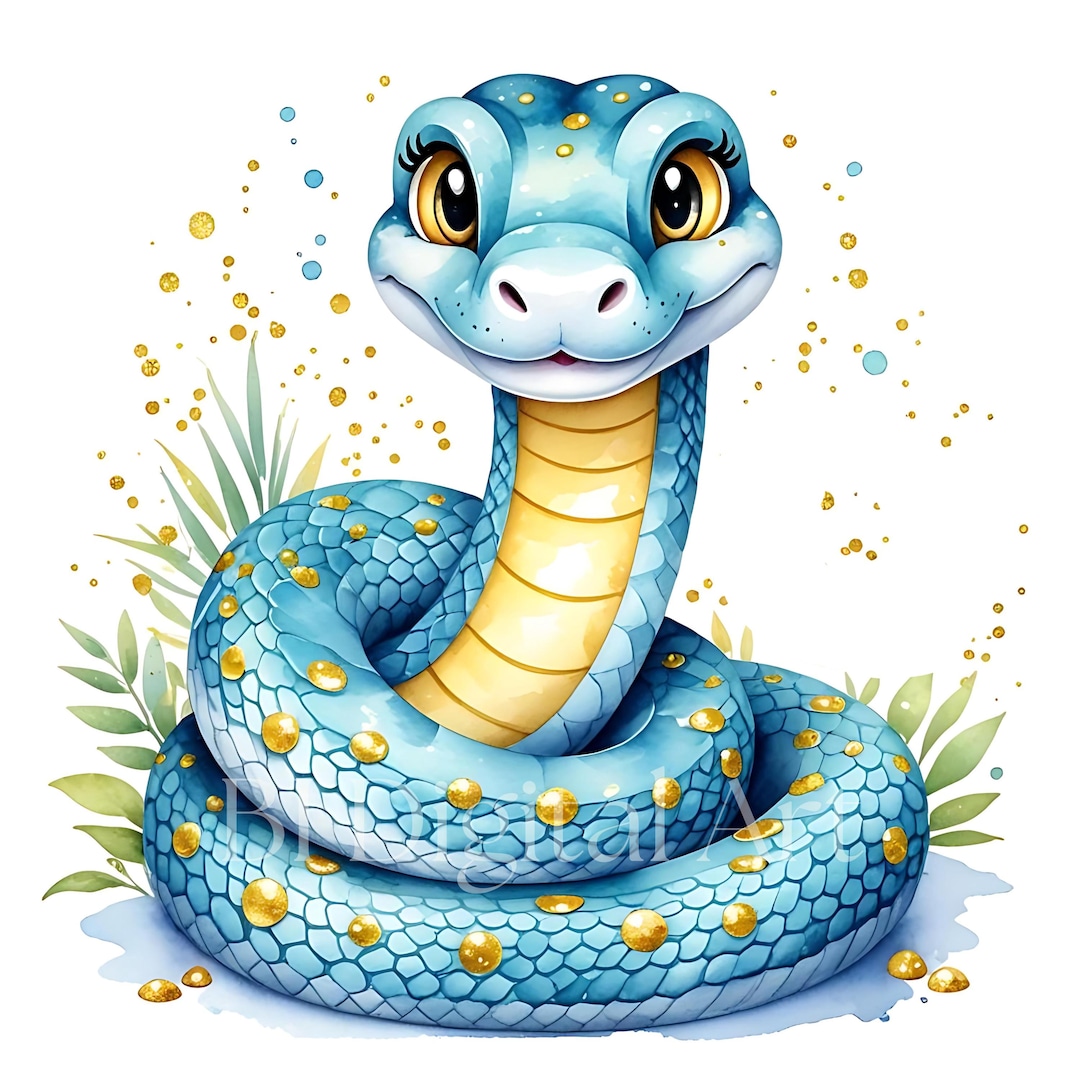 7 Funny Snakes in Cartoon Styles Clipart, Snake Printable Watercolor ...