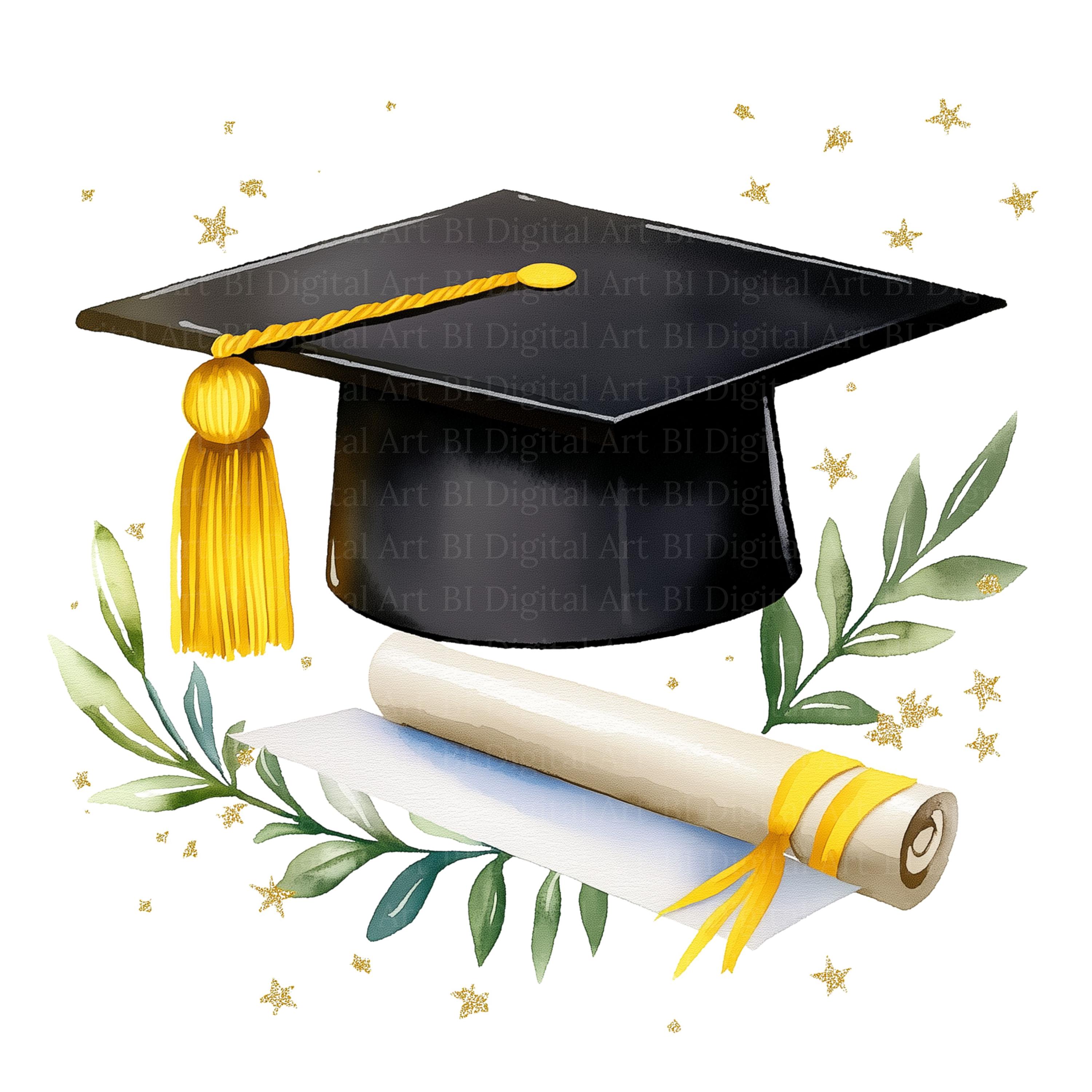 10 Graduation Cap Clipart – Watercolor Graduation Design, Printable PNG ...
