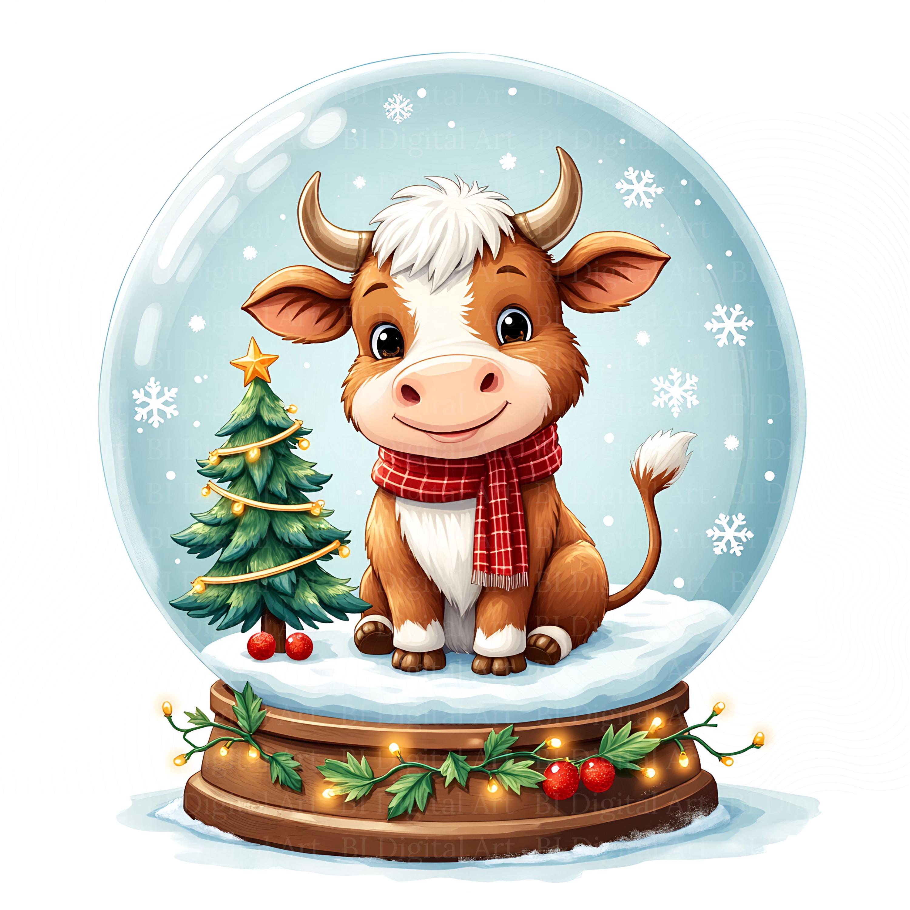 11 Highland Cow Snow Globe Christmas Cliparts – Cute Watercolor ...