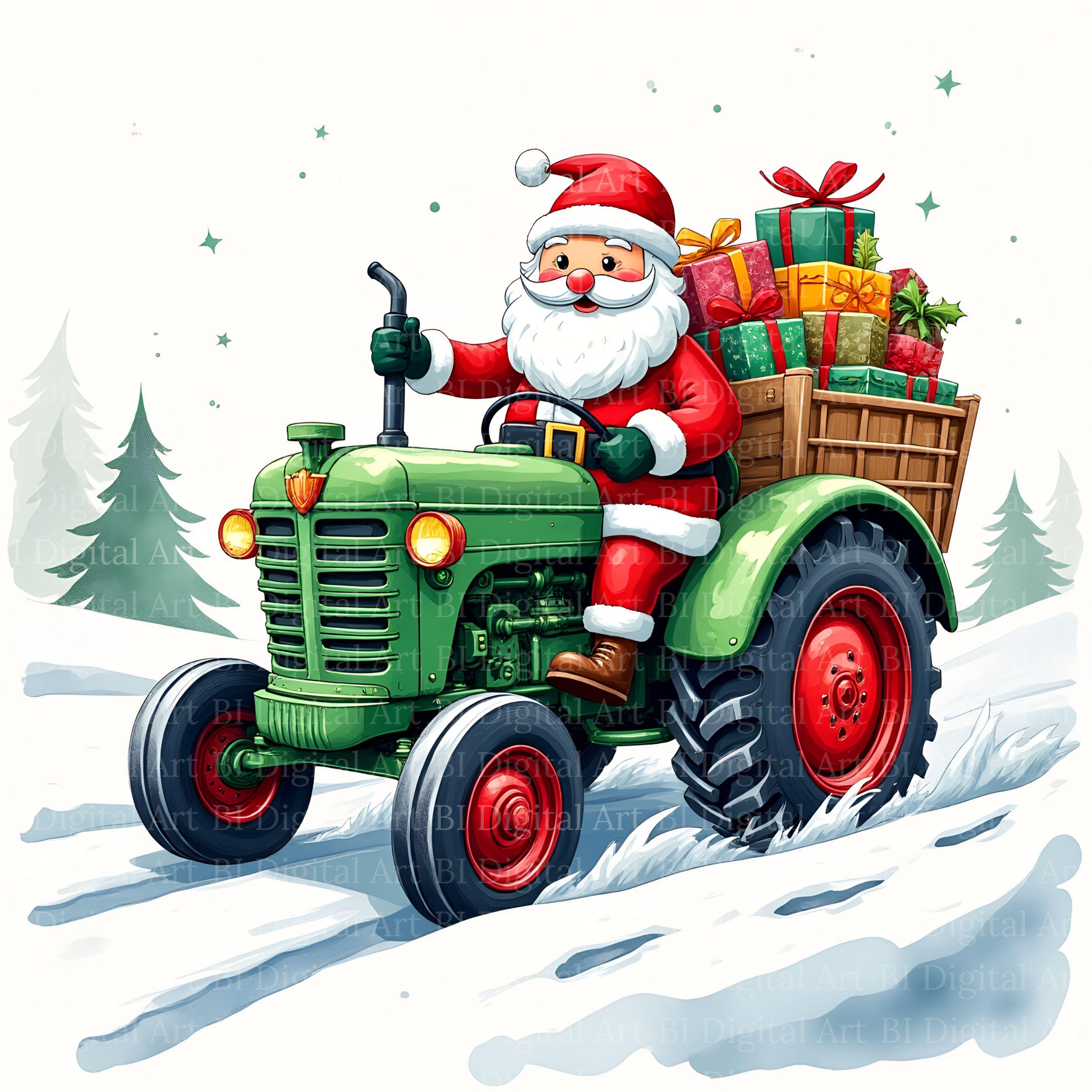 23 Christmas Tractor Cliparts Bundle – Festive Watercolor Tractors With ...