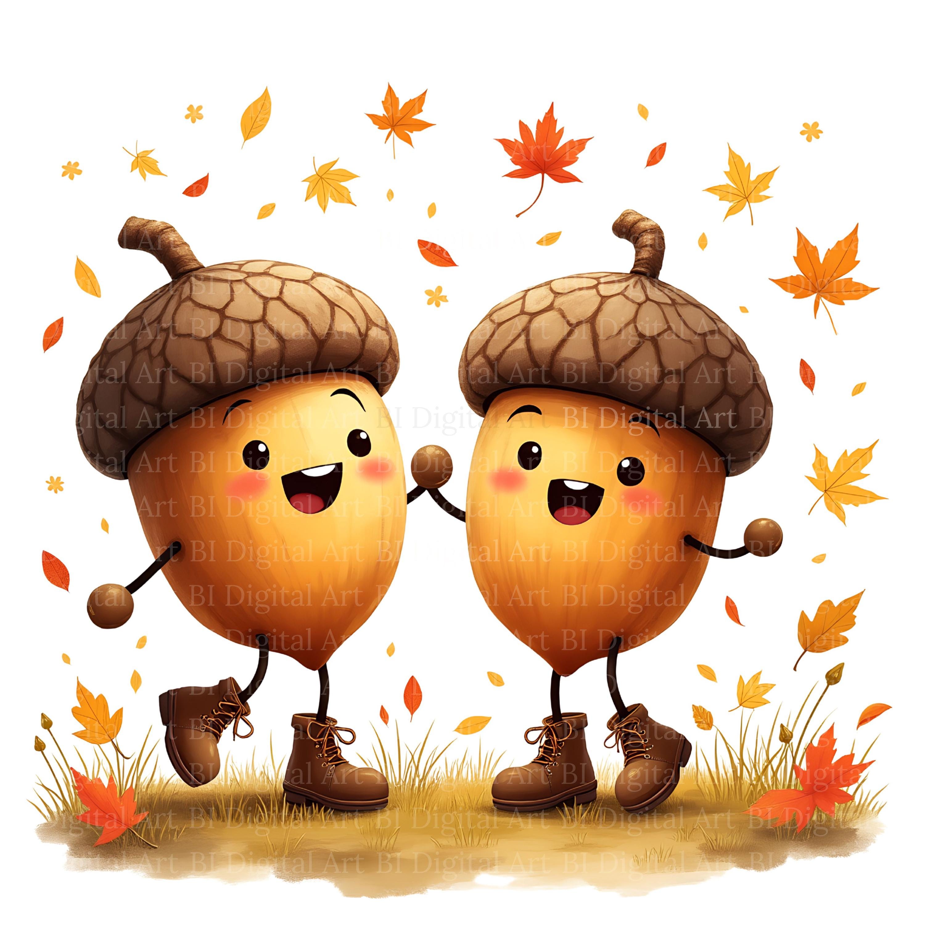 10 Funny Acorns Cliparts, Watercolor Autumn Acorn Illustrations, PNG ...