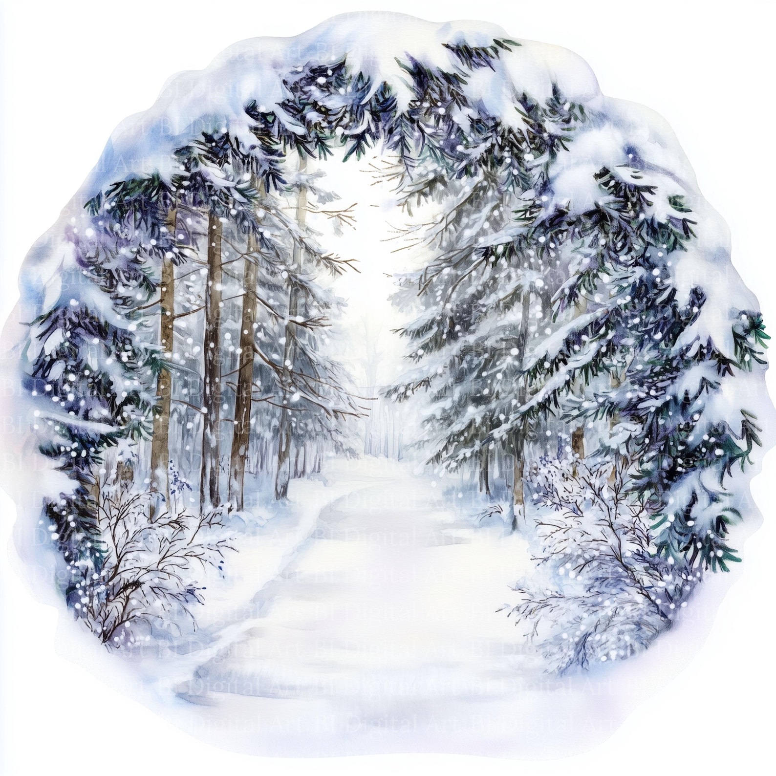 12 Winter Forest Path Cliparts, Watercolor Winter Forest, Snow-covered ...